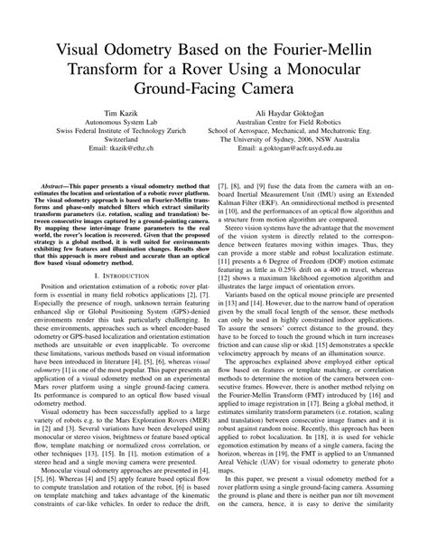 Pdf Visual Odometry Based On The Fourier Mellin Transform For A Rover Using A Monocular Ground