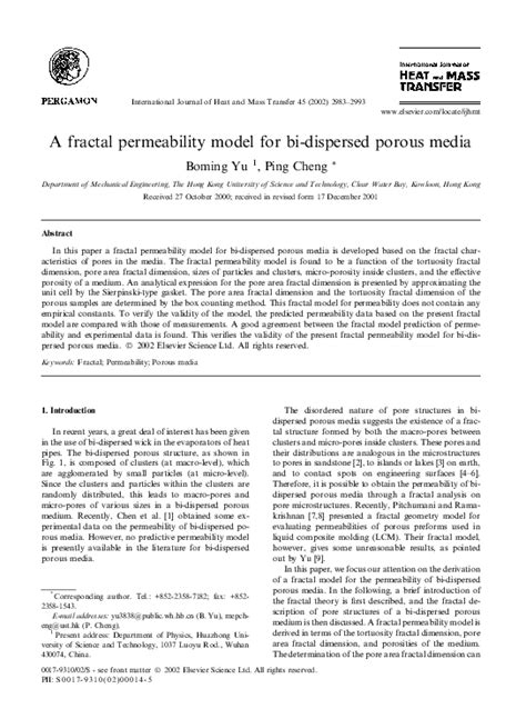 Pdf A Fractal Permeability Model For Bi Dispersed Porous Media