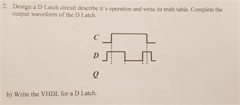 Solved Design A D Latch Circuit Describe It S Operation Chegg Com