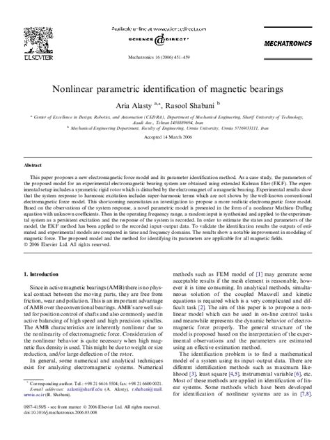 Pdf Nonlinear Parametric Identification Of Magnetic Bearings