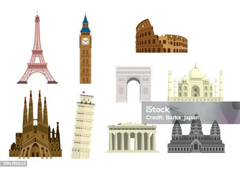 세계적으로 유명한 건물 벡터 일러스트 세트 에펠 탑 사그라다 파밀리아 등 에펠탑에 대한 스톡 벡터 아트 및 기타 이미지 Istock