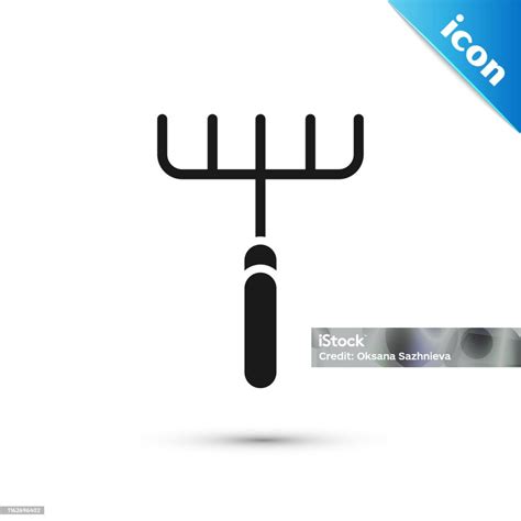 흰색 배경에 고립 된 검은 정원 레이크 아이콘입니다 원예 농업 농업을위한 도구 지상 경작자 하우스 키핑 장비 벡터 일러스트레이션 갈퀴에 대한 스톡 벡터 아트 및 기타 이미지