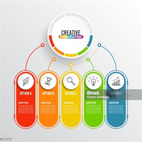 비즈니스 데이터 시각화입니다 프로세스 차트입니다 그래프 다이어그램 5 단계 옵션 부품 또는 프로세스의 추상 요소 프레 젠 테이 션에 대 한 벡터 비즈니스 템플릿입니다