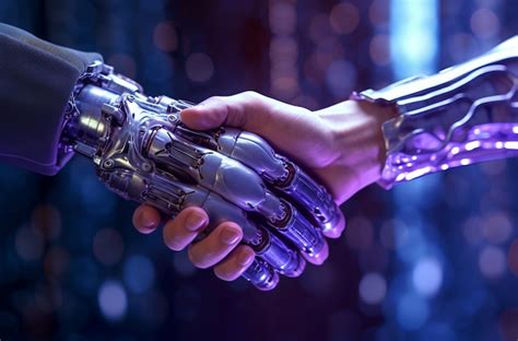 premium ai image a man and robot handshake embracing the future of