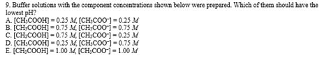solved 9 buffer solutions with the component concentrations
