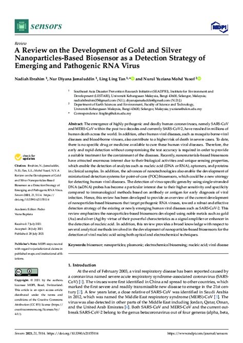 Pdf A Review On The Development Of Gold And Silver Nanoparticles Based Biosensor As A