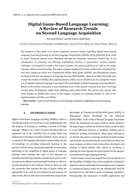 Pdf Digital Game Based Language Learning A Review Of Research Trends On Second Language