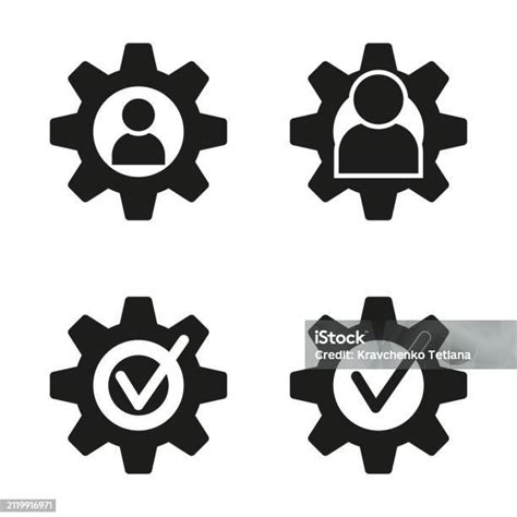 Operational Efficiency Gears Set User And Checkmark In Cog Symbols Workflow Optimization Icons
