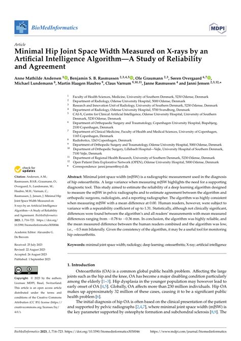 Pdf Minimal Hip Joint Space Width Measured On X Rays By An Artificial Intelligence Algorithm—a