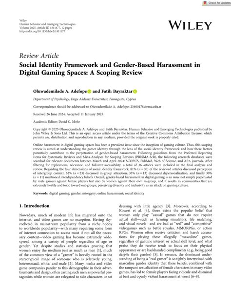 Pdf Social Identity Framework And Gender Based Harassment In Digital Gaming Spaces A Scoping