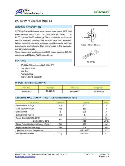 Data Sheet Pdf Field Effect Transistor Mosfet