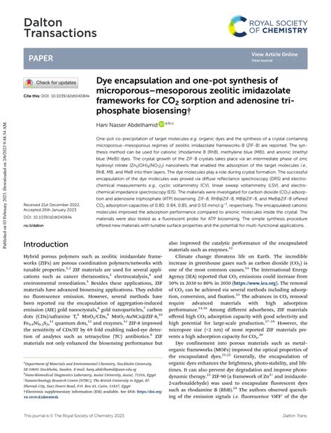 Pdf Dye Encapsulation And One Pot Synthesis Of Microporous Mesoporous Zeolitic Imidazolate