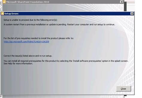 Sharepoint 2010 Foundation Installation Error Prerequisites