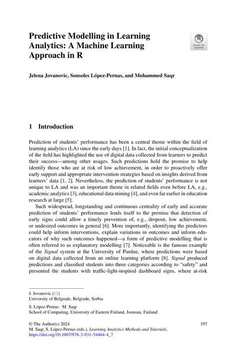 PDF Predictive Modelling In Learning Analytics A Machine Learning