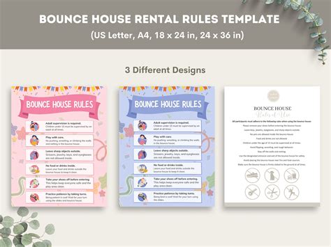 Bounce House Rental Rules Poster And Sign Template Editableprintable
