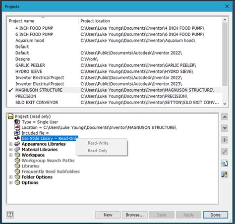 Solved Inventor Style Library Greyed Out Autodesk Community
