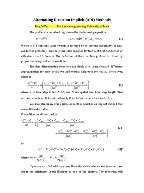 Alternating Direction Implicit Adi Methods U U Xyt L L T Pdf Applied Mathematics