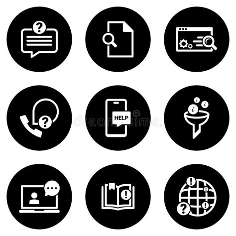 Set Of White Icons Isolated Against A Black Background On A Theme Search Sort Data Stock