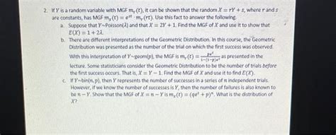 solved 2 if y is a random variable with mgf my t it can