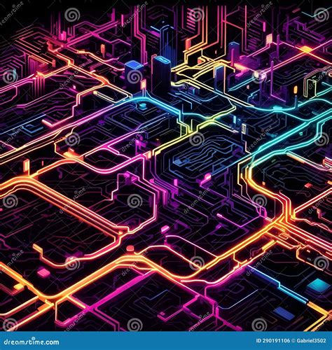 Colorful Circuits Neon Networks Vibrant Circuitry Stock Illustration Illustration Of