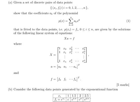 Solved A Given A Set Of Discrete Pairs Of Data Points Chegg Com