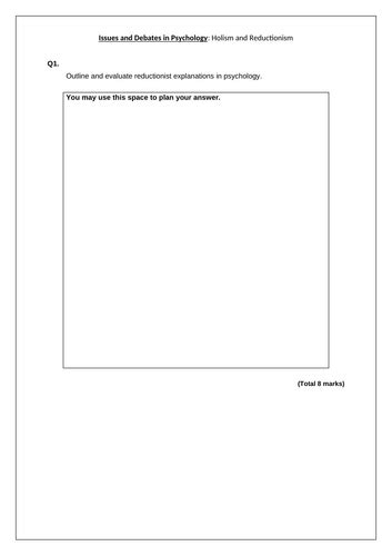 A Level Psychology Holism And Reductionism [issues And Debates] Teaching Resources