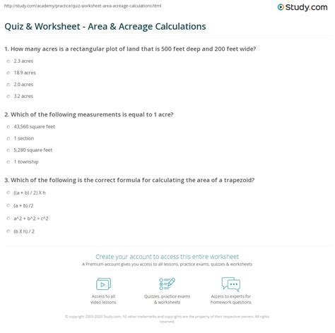 Quiz Worksheet Area Acreage Calculations Study Com
