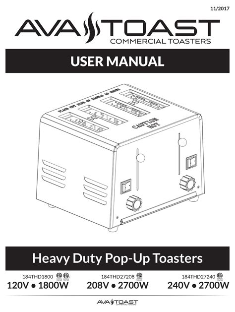 Ava Toast Thd1800 User Manual Pdf Download Manualslib