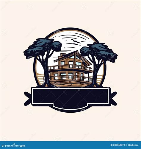 Modern Tree House Beach Business Logo With Vector Style And Serene Feeling Stock Illustration