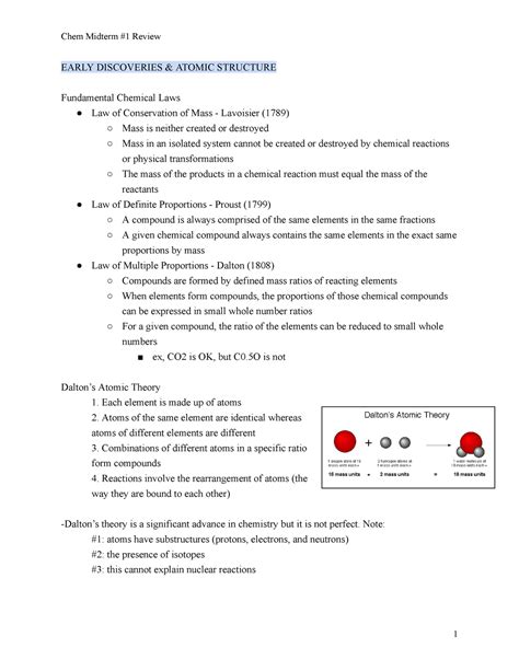 Chem 101 Midterm 1 Review Chem Midterm 1 Review Early Discoveries