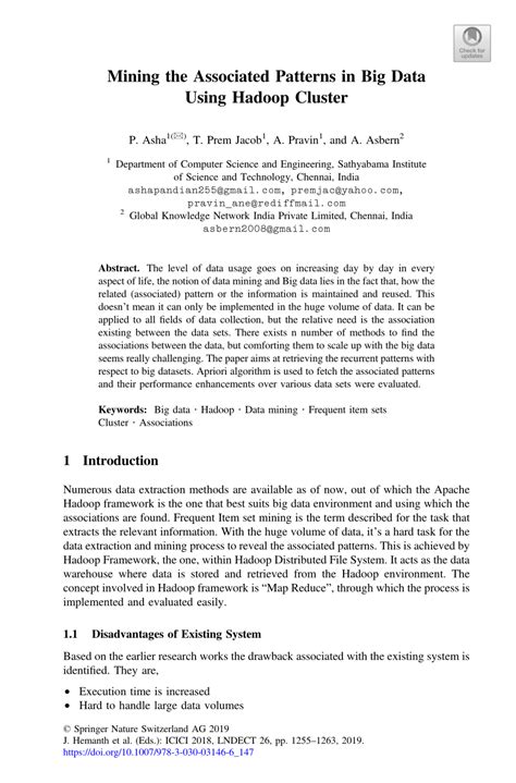 Pdf Mining The Associated Patterns In Big Data Using Hadoop Cluster