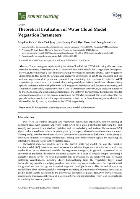 Pdf Theoretical Evaluation Of Water Cloud Model Vegetation Parameters