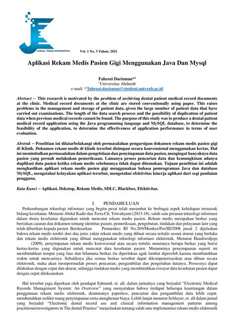Pdf Rancang Bangun Aplikasi Rekam Medis Pasien Gigi Menggunakan Java