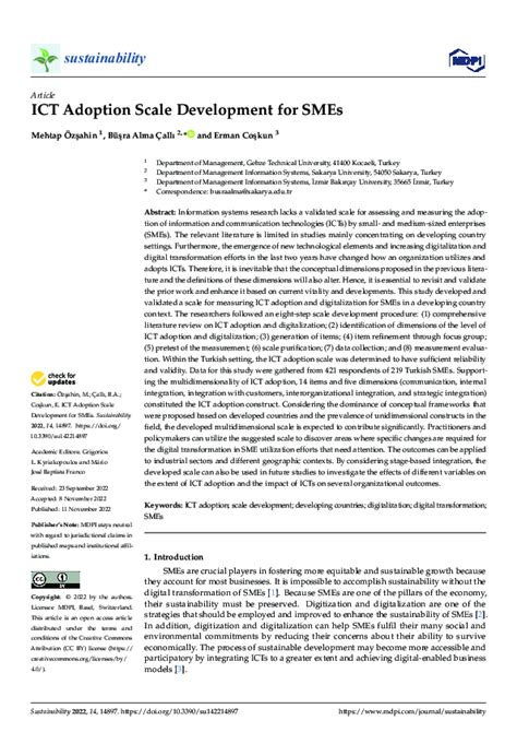 Pdf Ict Adoption Scale Development For Smes