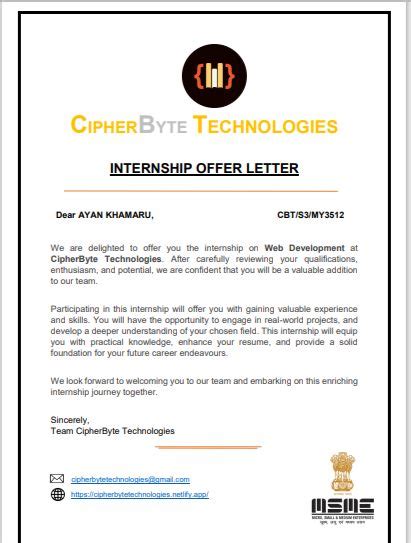 Ayan Khamaru On Linkedin Cipherbytetechnologies Internship