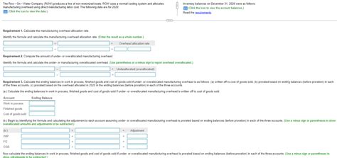 Solved Requirement Calculate The Manufacturing Overhead Chegg Com