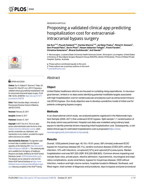 Pdf Proposing A Validated Clinical App Predicting Hospitalization Cost For Extracranial