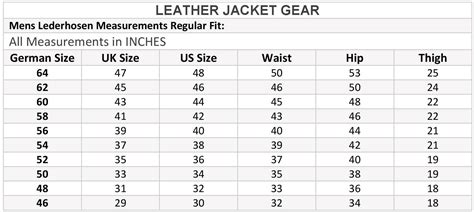 Größentabelle Für Lederjacken Leather Jacket