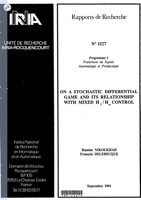 Pdf On A Stochastic Differential Game And Its Relationship With Mixed H2h∞ Control