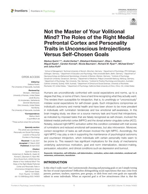 Pdf Not The Master Of Your Volitional Mind The Roles Of The Right Medial Prefrontal Cortex