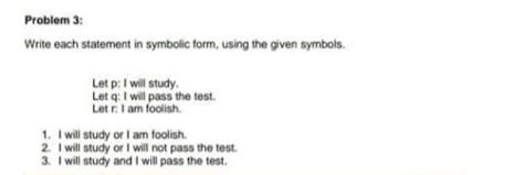 Solved Problem 3 Write Each Statement In Symbolic Form