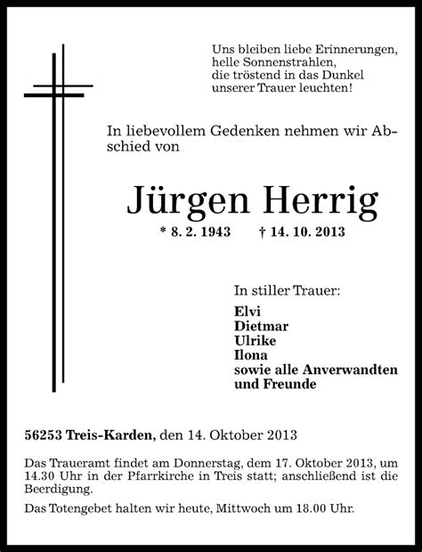 Traueranzeigen Von Jürgen Herrig Rz Trauer De