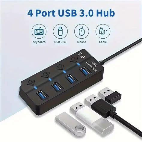 High Speed 7 Ports Usb Hub Switch Long Cable Pc Accessories Temu