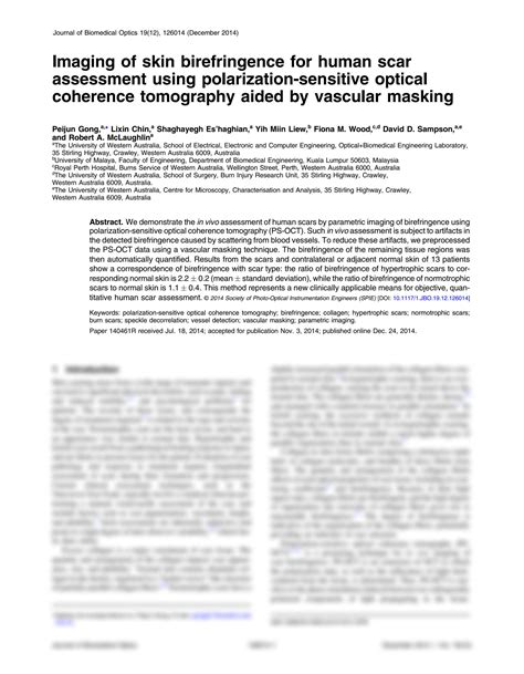 Solution 2014 852 Imaging Of Skin Birefringence For Human Scar Assessment Using Polarization