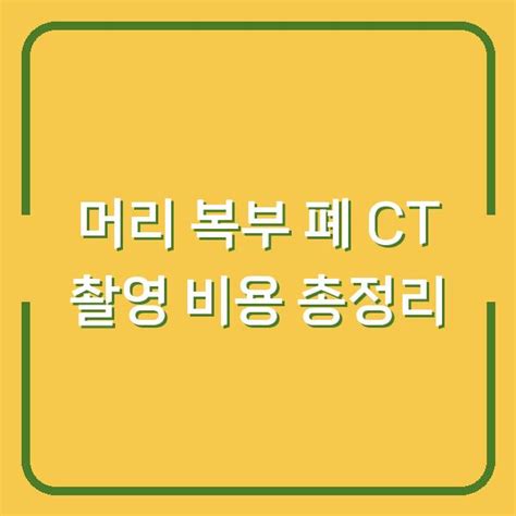 머리 복부 폐 Ct 촬영 비용 총정리 Fithealthfirst