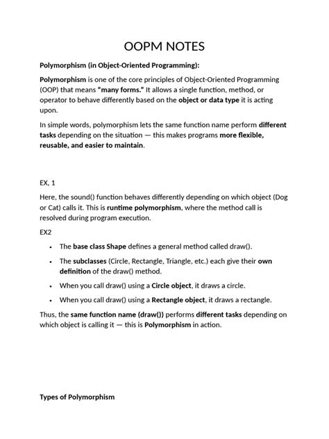 Oopm Notes Pdf Method Computer Programming Inheritance Object
