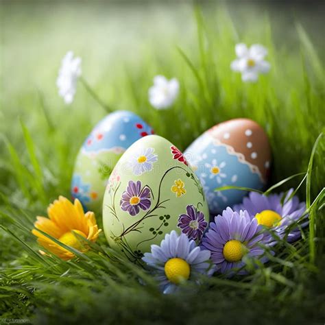 Easter Eggs In Green Grass Generative Ai Stock Illustration Illustration Of Green Nature