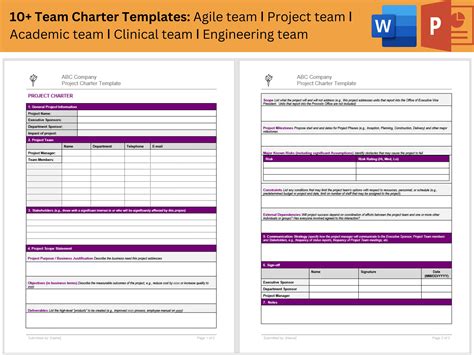 10 Team Charter Templates Agile Team ǀ Project Team ǀ Academic Team ǀ Clinical Team ǀ