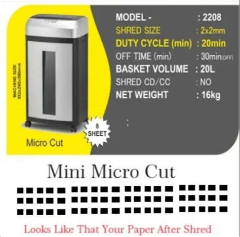 Mini Micro Cut Paper Shredder Shredding Capacity 8 Sheets At ₹ 32000