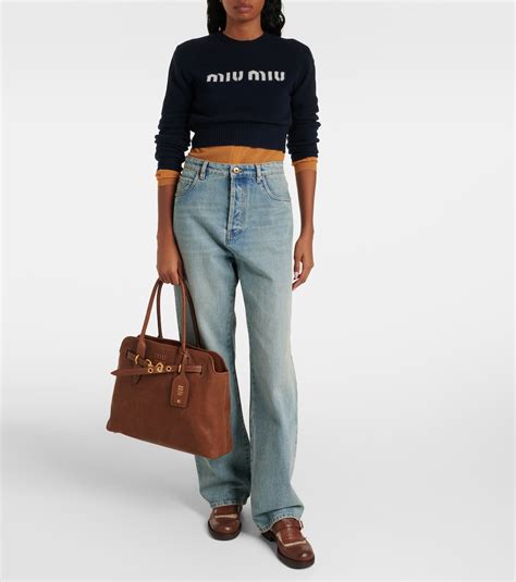 Aventure Large Leather Tote Bag In Brown Miu Miu Mytheresa